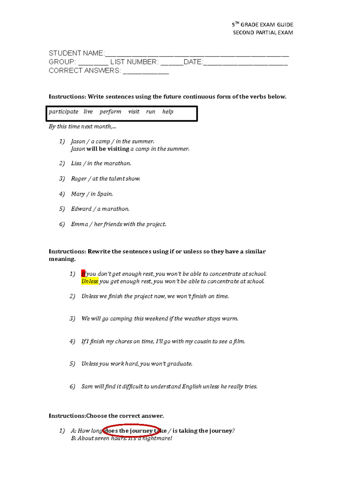 9TH GRADE EXAM GUIDE - SECOND PARTIAL EXAM REVIEW - Studocu