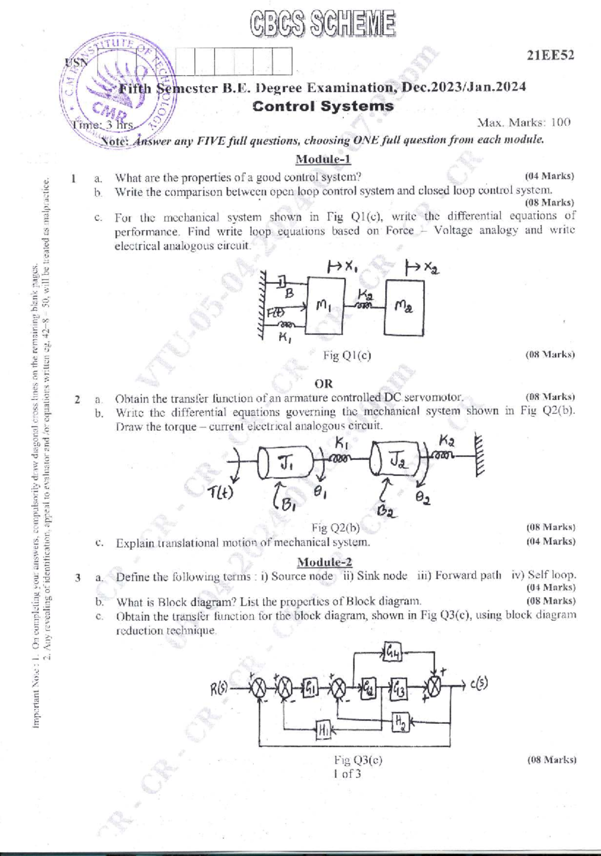 VTU Question Paper: 21EE52 Control Systems - Jan-Feb 2024 Exam - Studocu