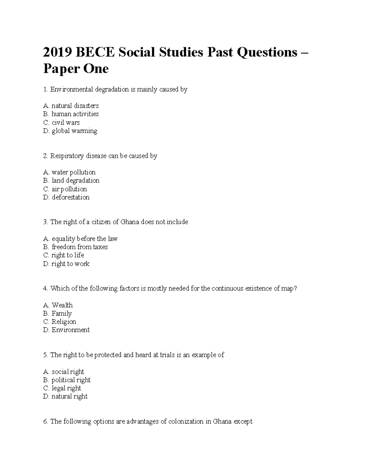 2019 BECE Social Studies Past Questions Paper 1 & 2 - Studocu