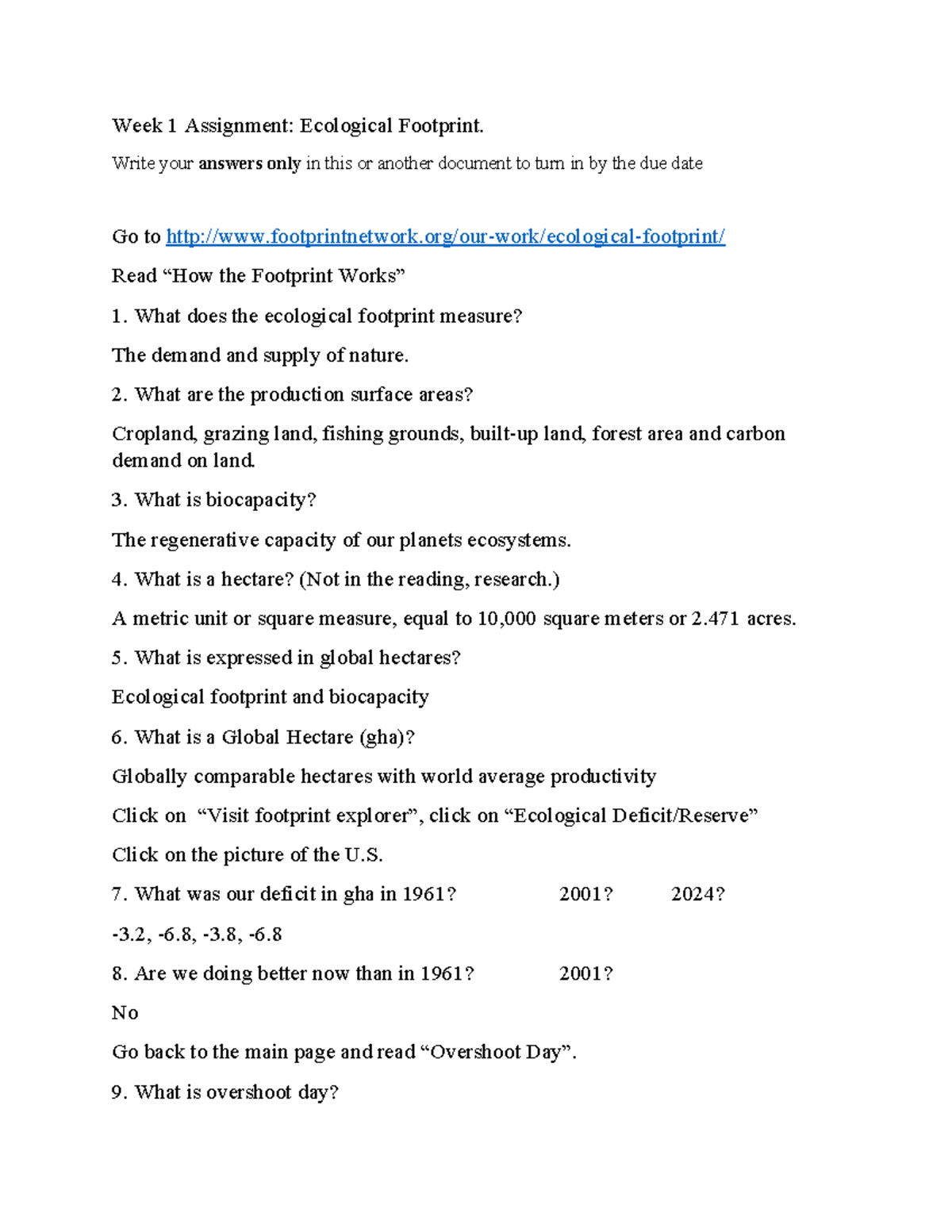 ENV 101 Week 1 Assignment: Understanding Ecological Footprint - Studocu