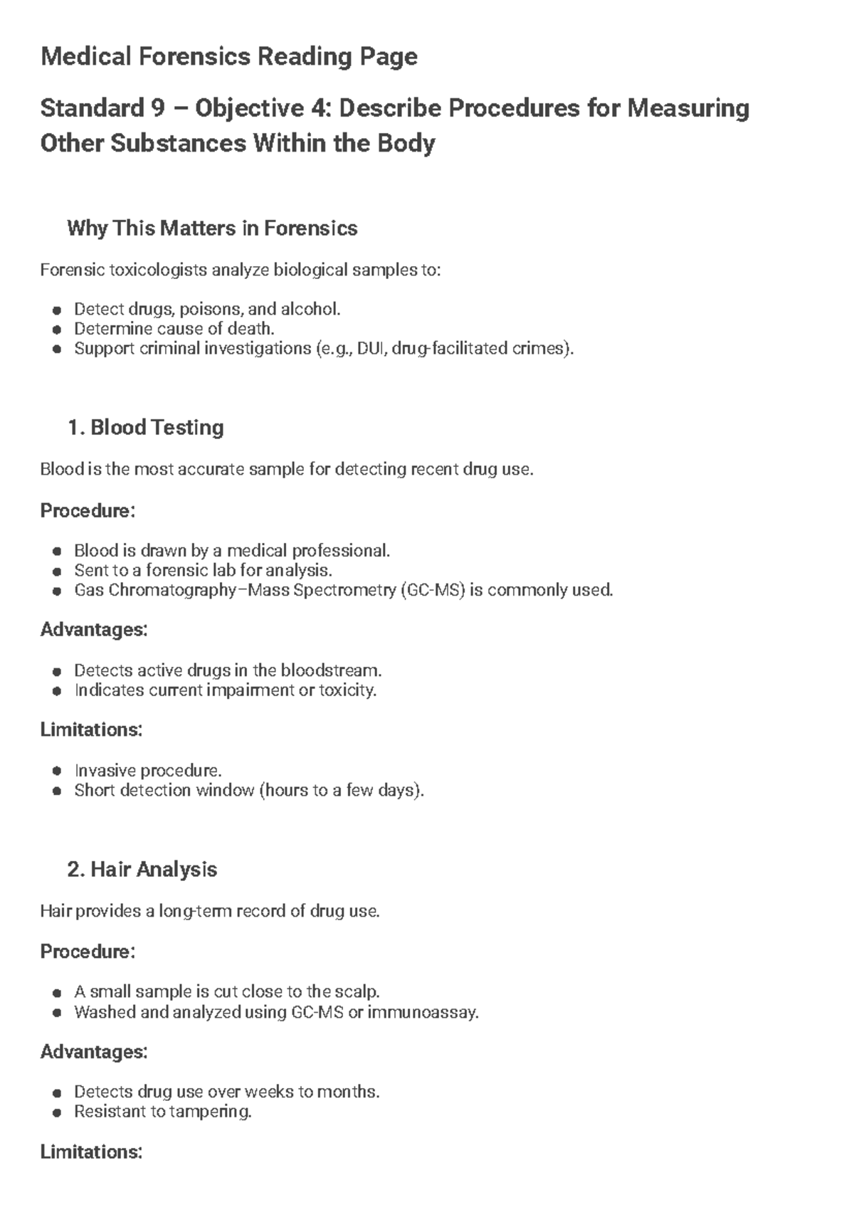 Medical Forensics Standard 9: Analyzing Biological Samples for ...