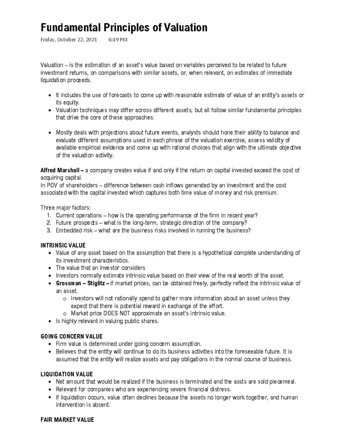 Fundamentals of Valuation: Key Concepts and Principles Explained - Studocu