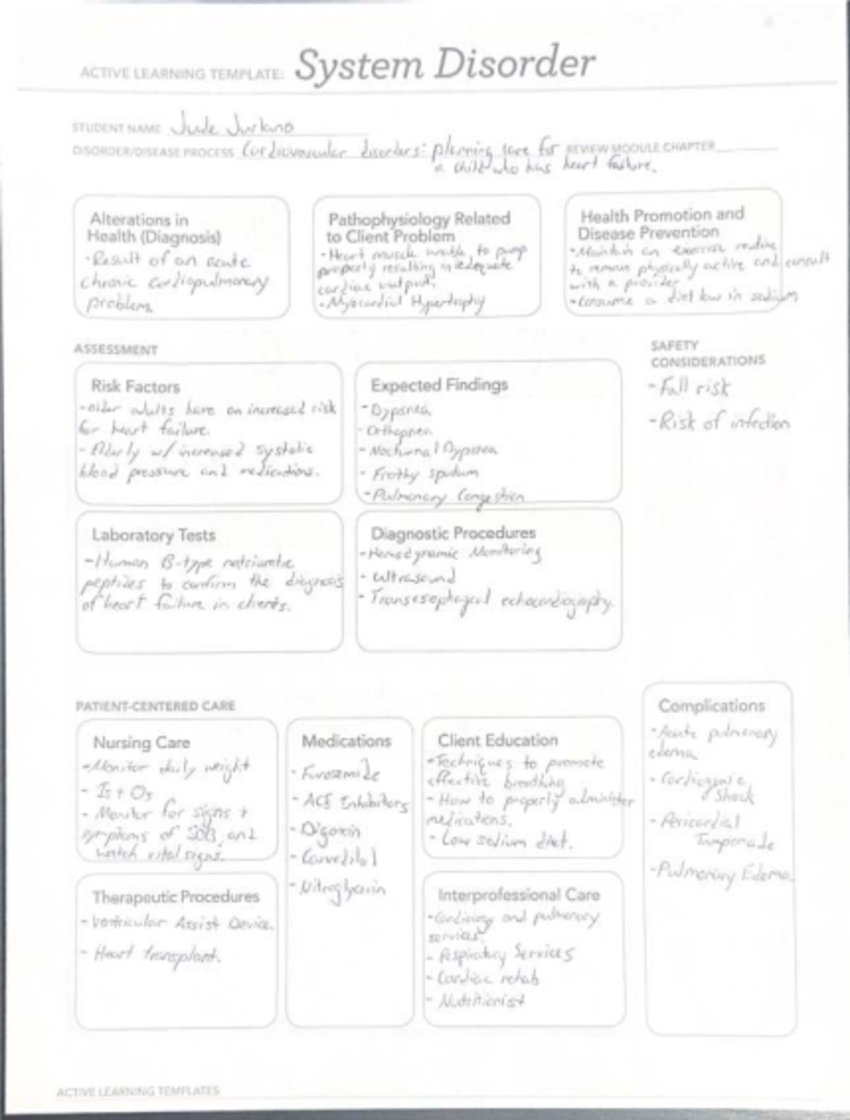 ATI Active Learning Template: Cardiovascular Disorders in Heart Failure ...