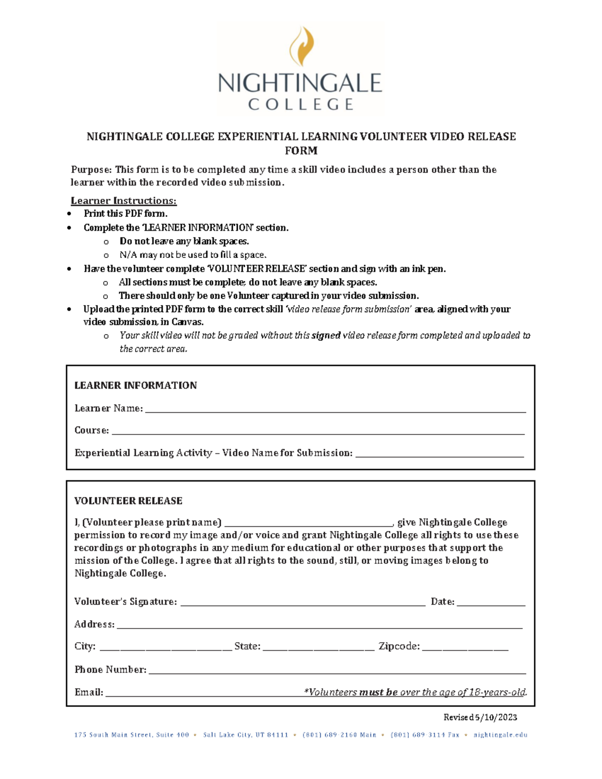 NC Experiential Learning Volunteer Video Release Form Guide - Studocu