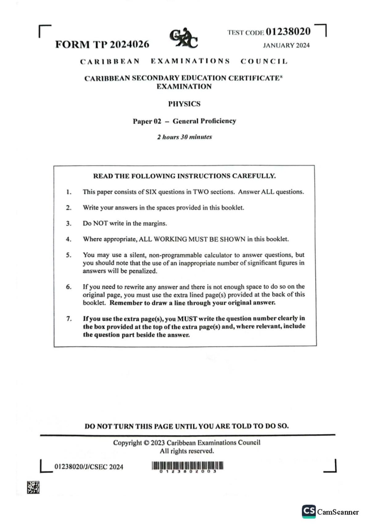 Physics 2024 Jan CSEC - Past Paper Exam Questions and Solutions - Studocu