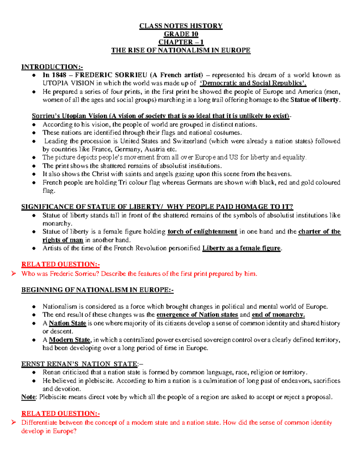 The Rise of Nationalism in Europe: Class Notes for History 10 - Studocu