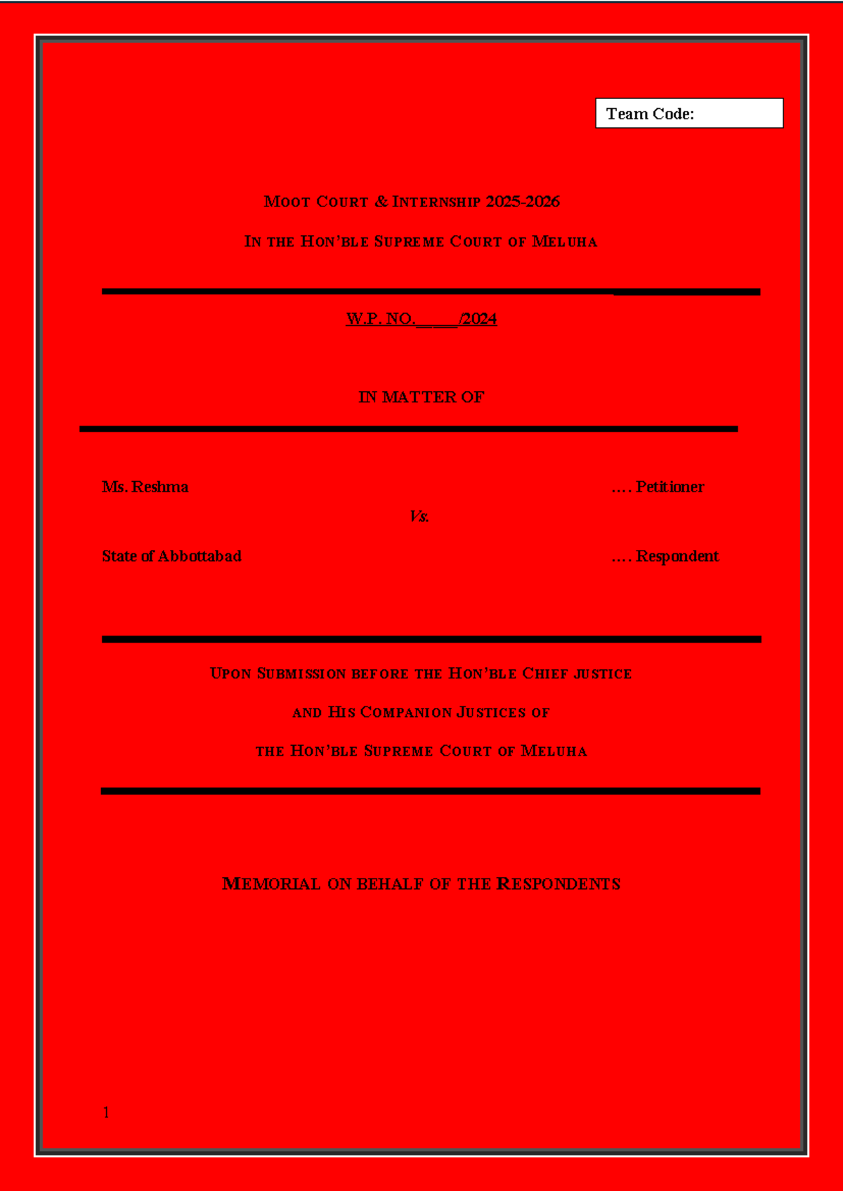 MOOT COURT INTERNSHIP: Case Study on Reshma vs. State of Abbottabad ...