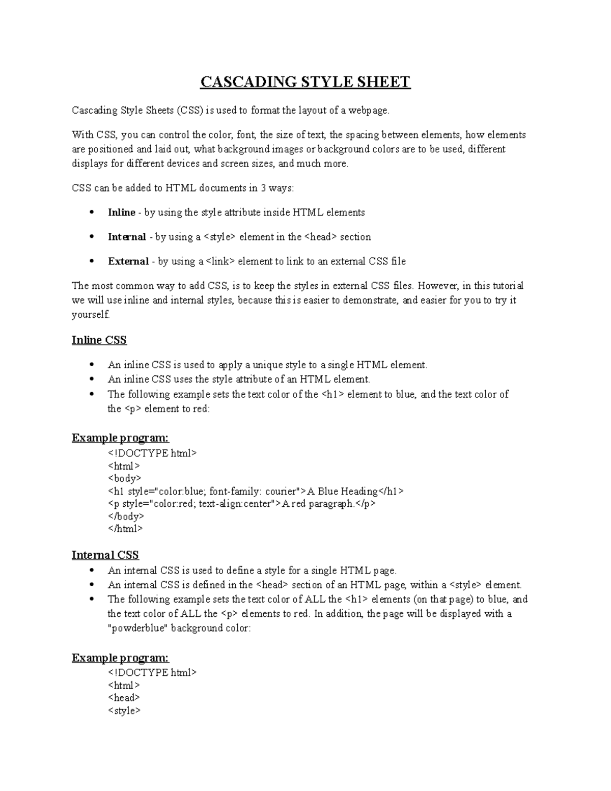 CSS sample program - GOOD - CASCADING STYLE SHEET Cascading Style ...