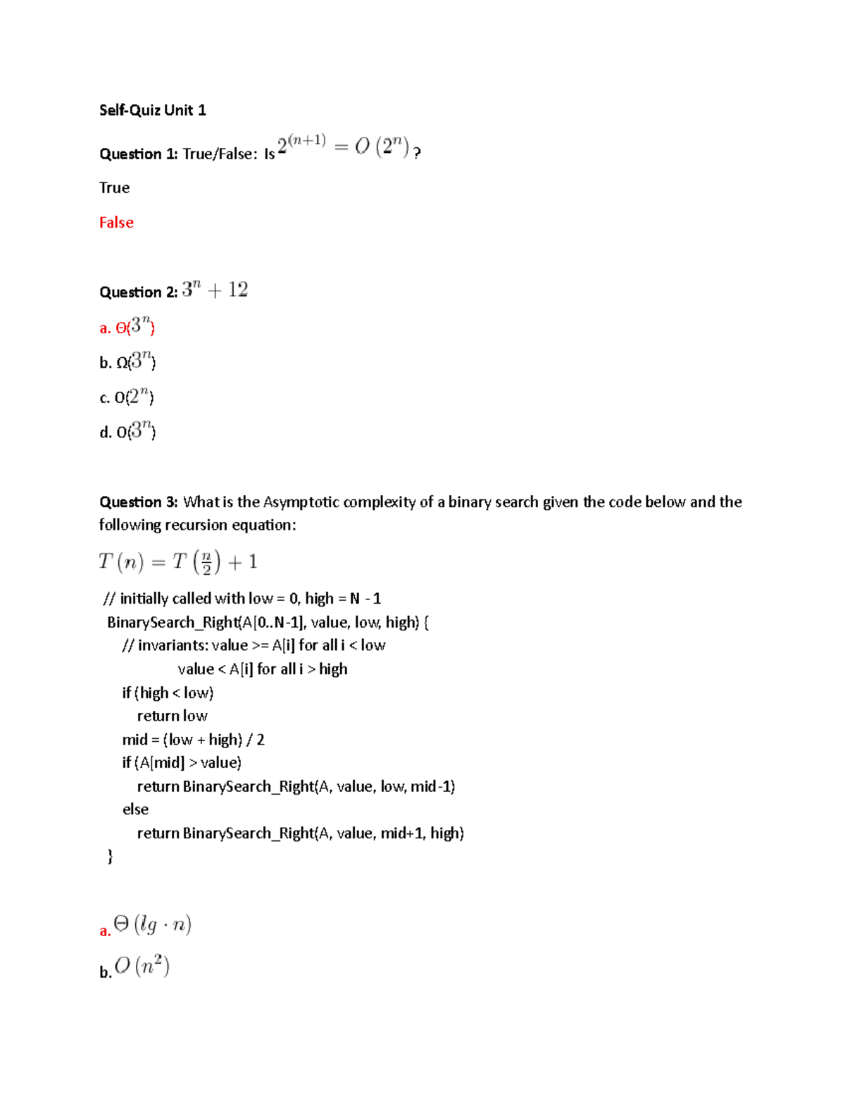 Self-Quiz Unit 1 - Test - Self-Quiz Unit 1 Question 1 : True/False: Is ...