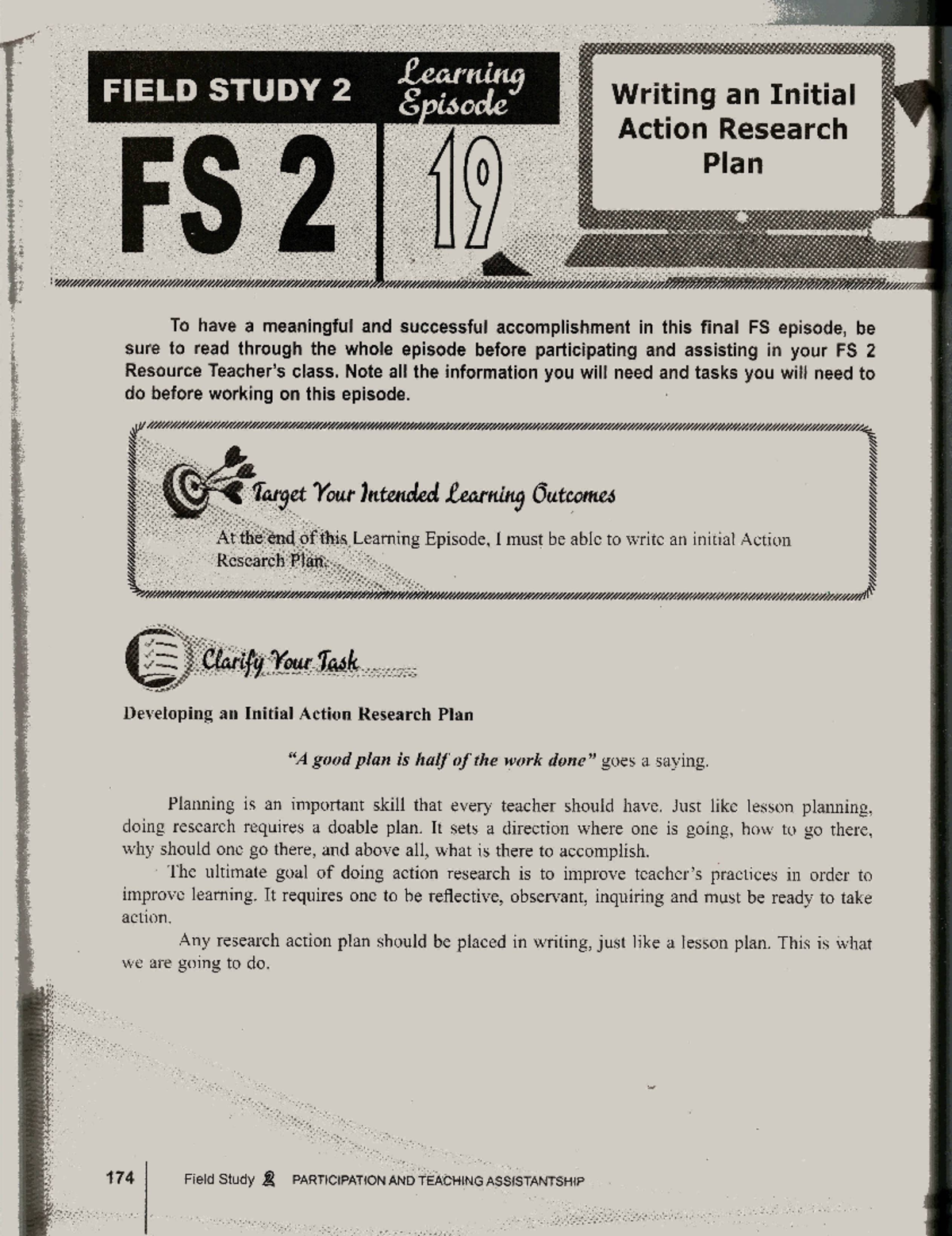 FIELD STUDY 2 - EPISODE 19: Initial Action Research Planning Guide ...
