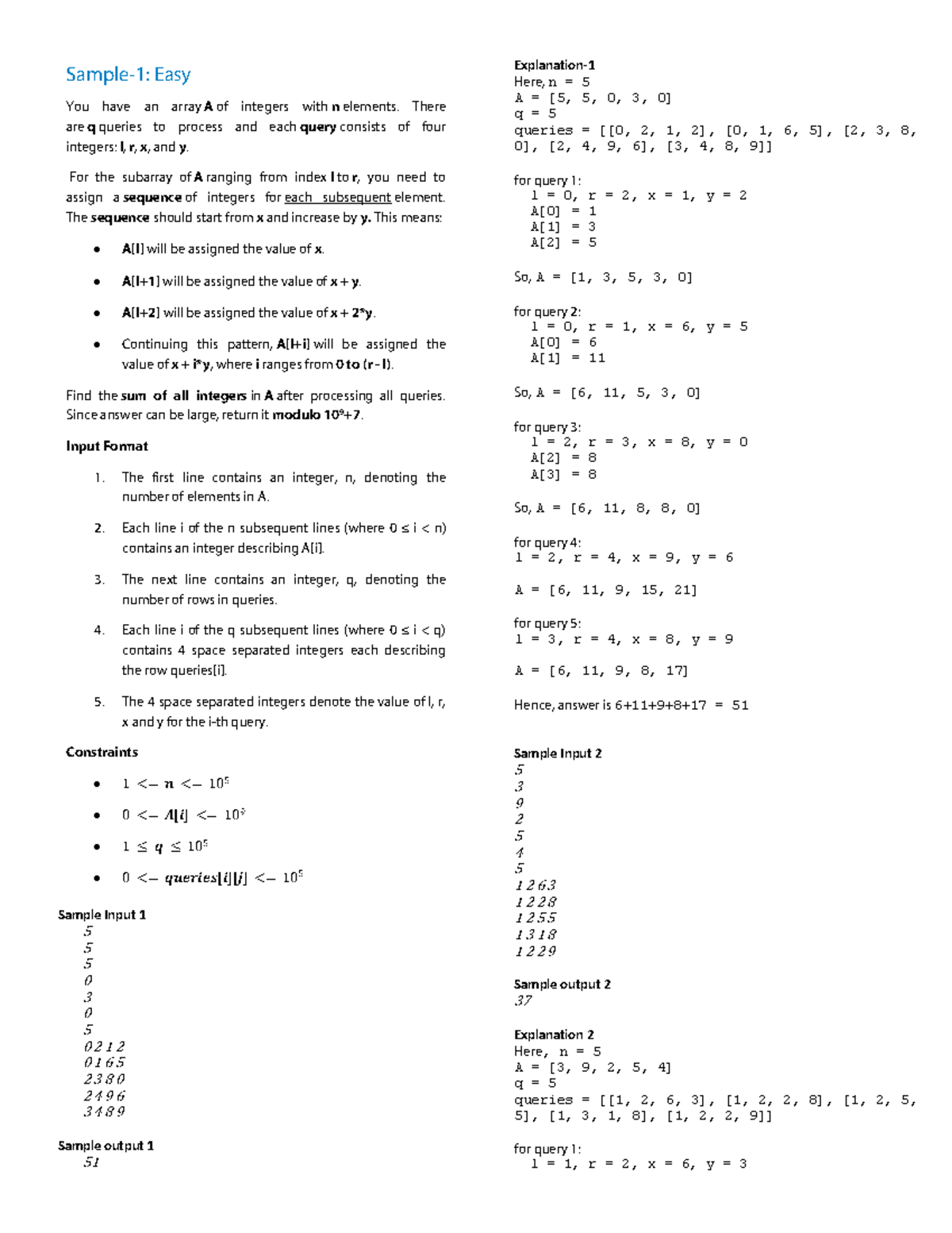 Sample Query Handling for Array Modifications and Sum Calculation - CS101 - Studocu
