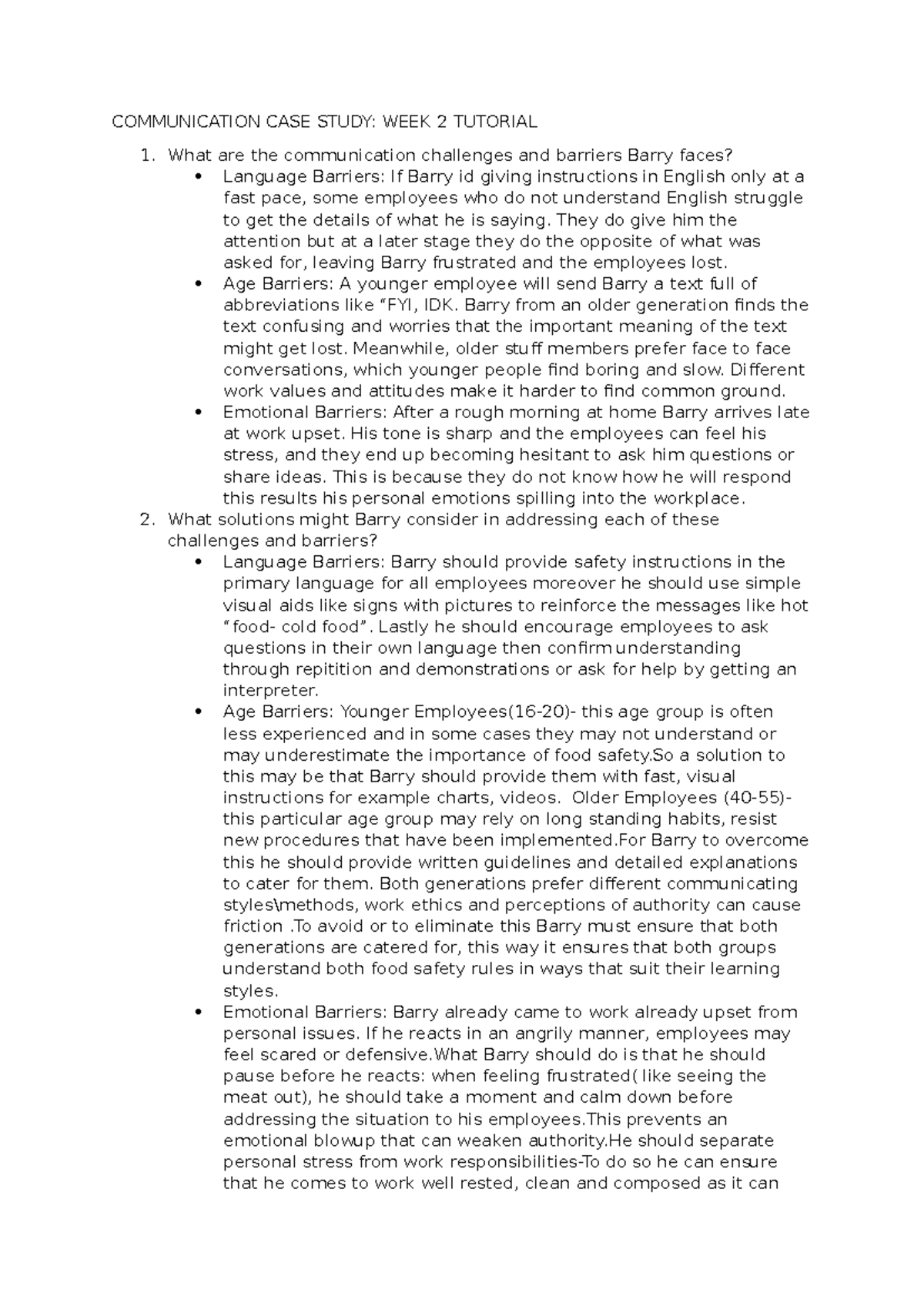 COMMUNICATION CASE STUDY: BARRIERS & SOLUTIONS (COMM 101) - Studocu