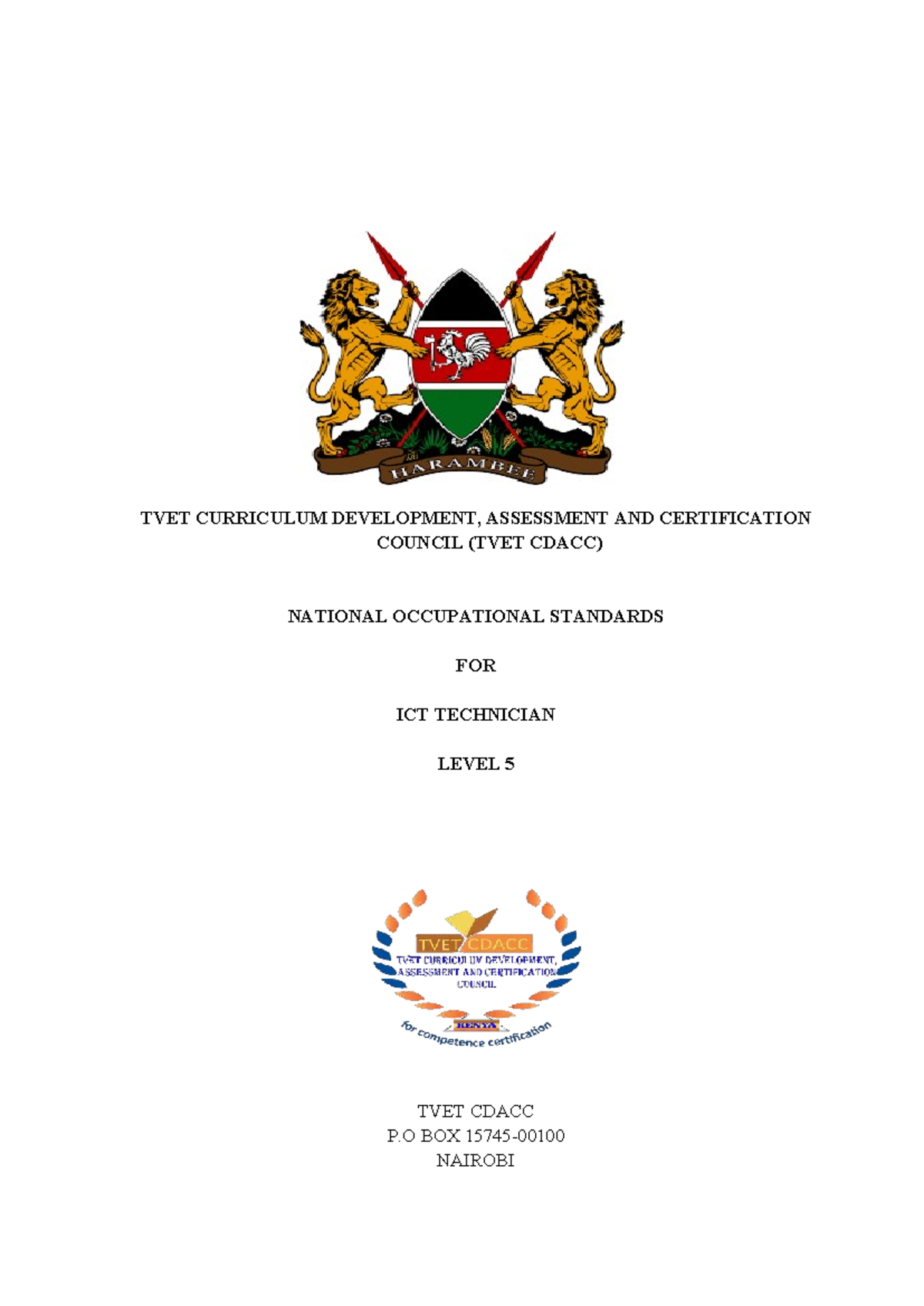 ICT Occupational Standards for Technician Level 5 - TVET CDACC - Studocu