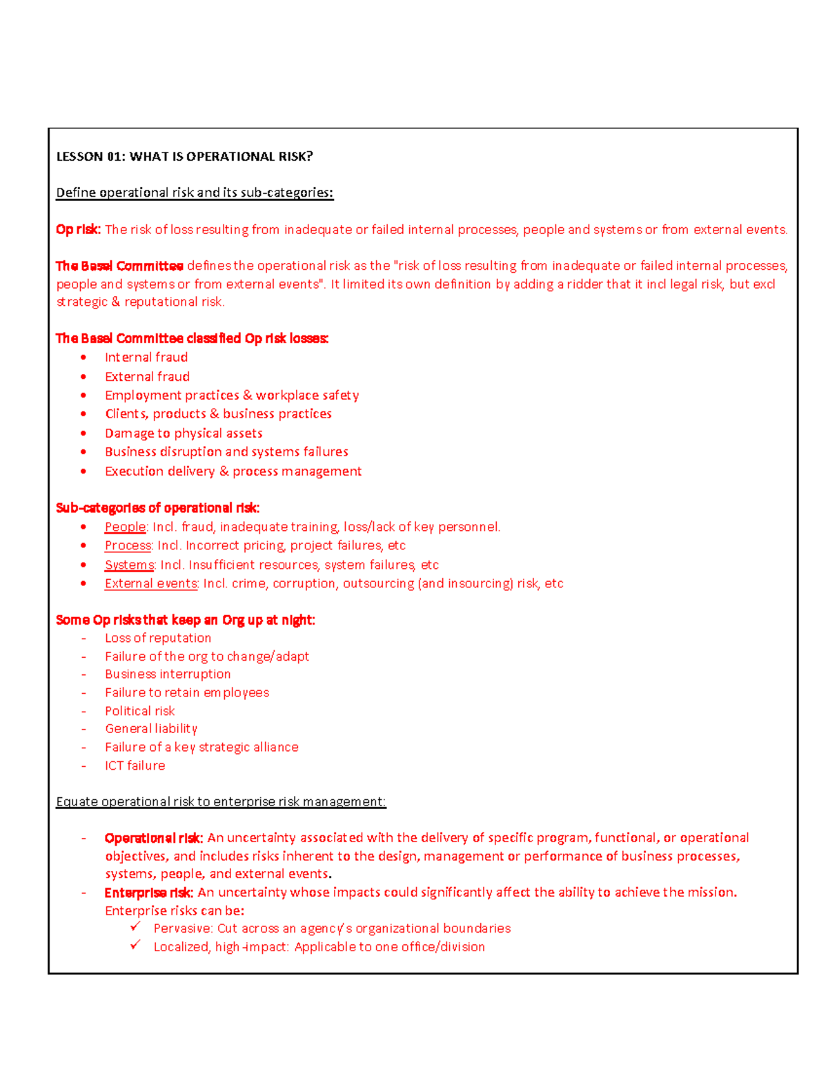 RSK4801-1 - LESSON 01: WHAT IS OPERATIONAL RISK? Define operational ...