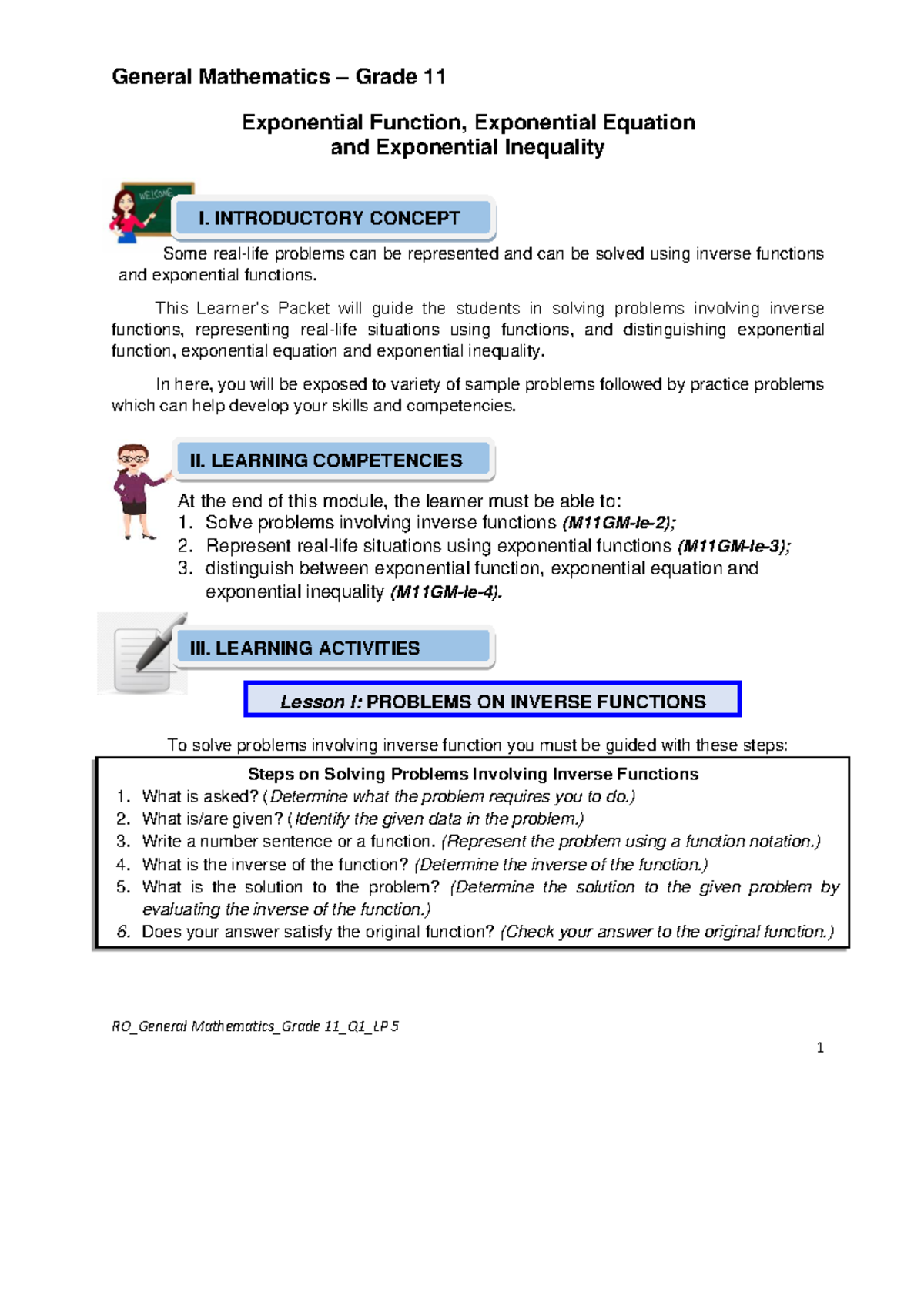 General Mathematics Grade 11: Exponential Functions & Equations Guide - Studocu