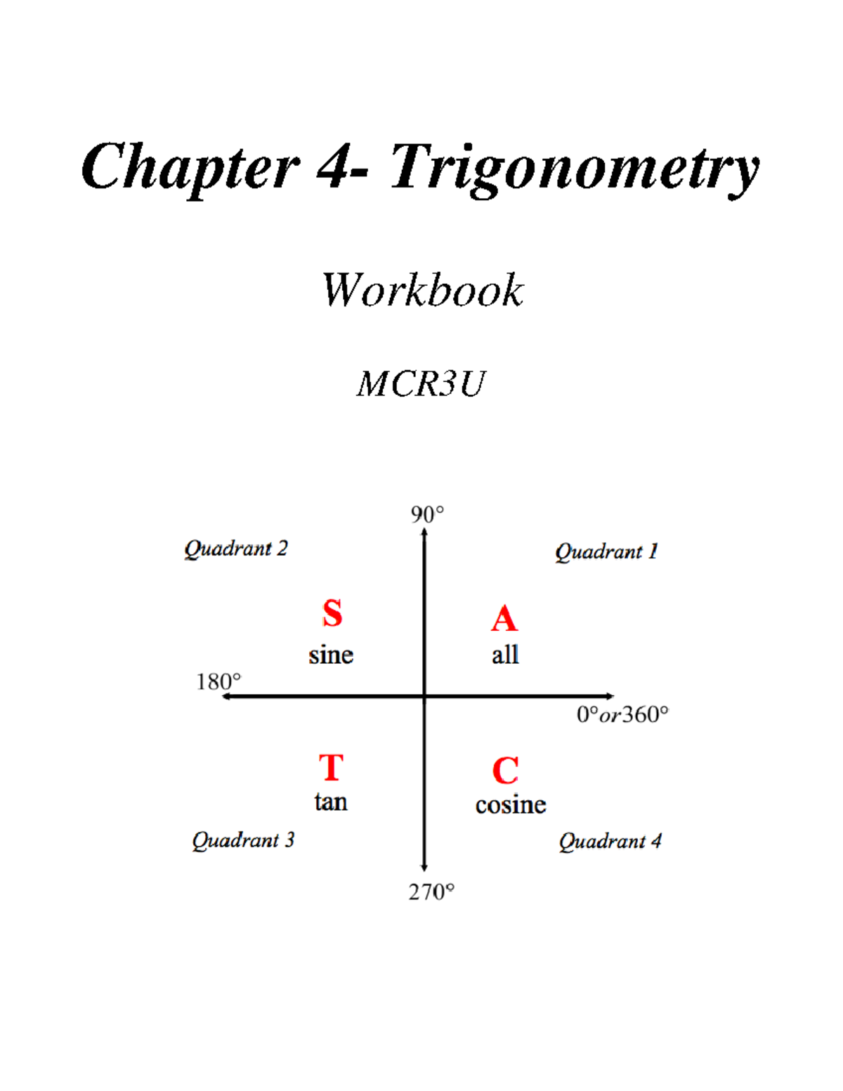 MCR3U Trigonometry Chapter 4 Workbook: Special Angles & Problems - Studocu