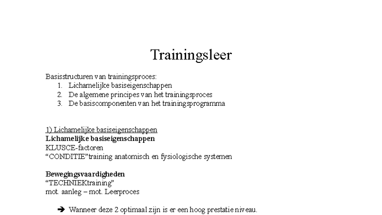 Trainingsleer - Samenvatting van Basisstructuren en Principes - Studocu