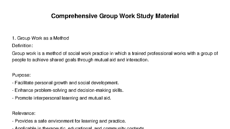 Group Work Study Material: Comprehensive Overview and Applications ...