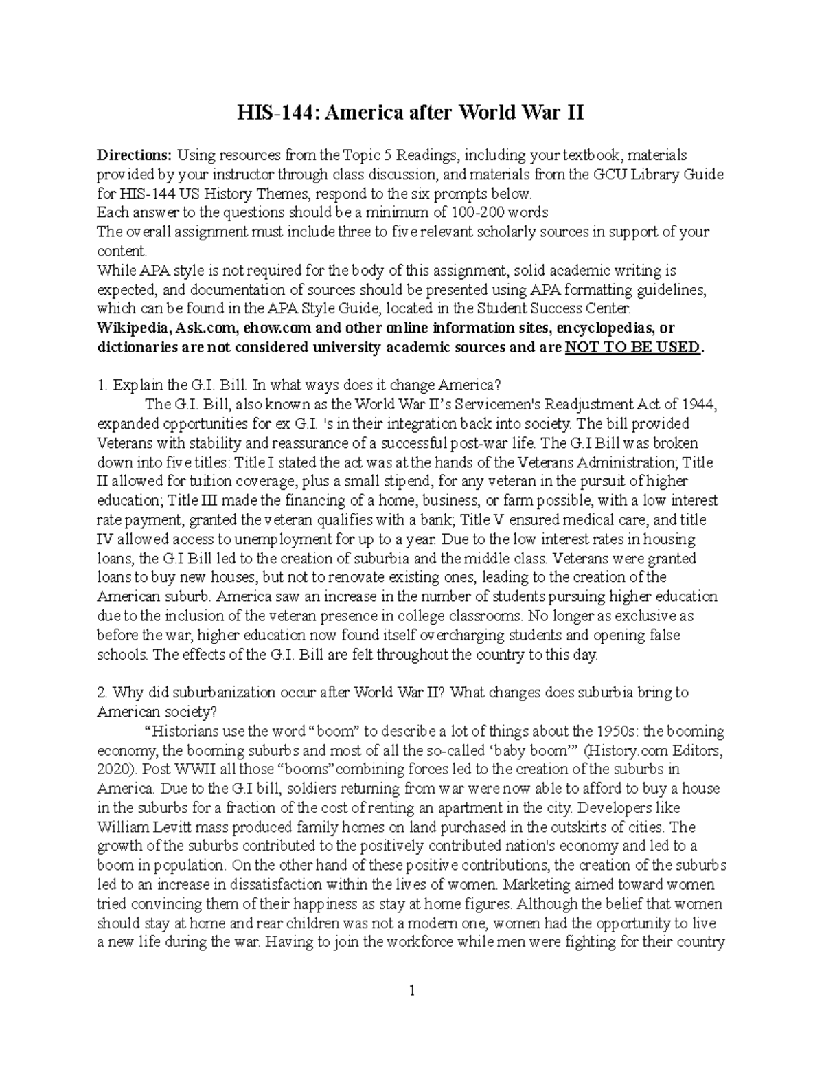 America After WW2 Worksheet - HIS-144: America after World War II ...