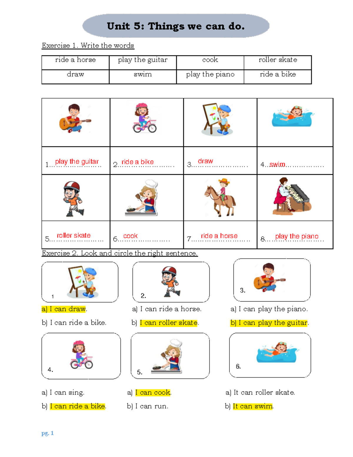 Unit 5: Things We Can Do - Exercise Notes for Tiếng Anh 4 Global ...
