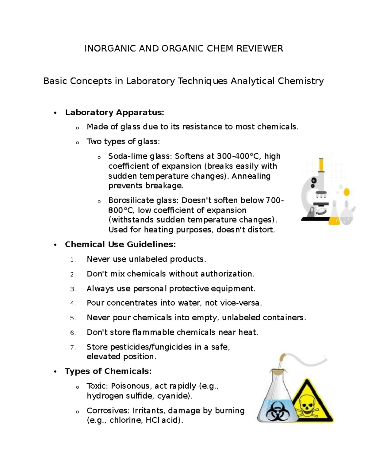 CHEM 1 Inorganic & Organic Chemistry Lab Techniques Review - Studocu