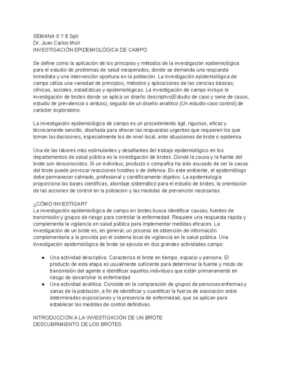 Investigación Epidemiológica de Campo: Semana 5 y 6 SpII - Studocu
