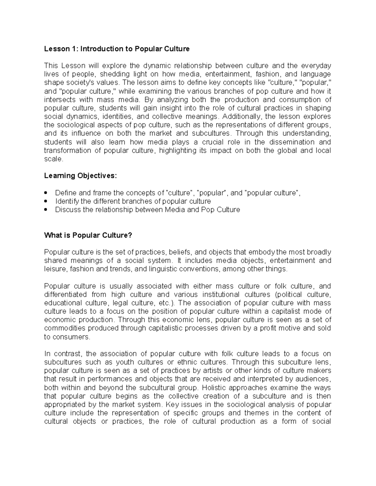 PPC-Lesson 1: Exploring Philippine Popular Culture Dynamics - Studocu