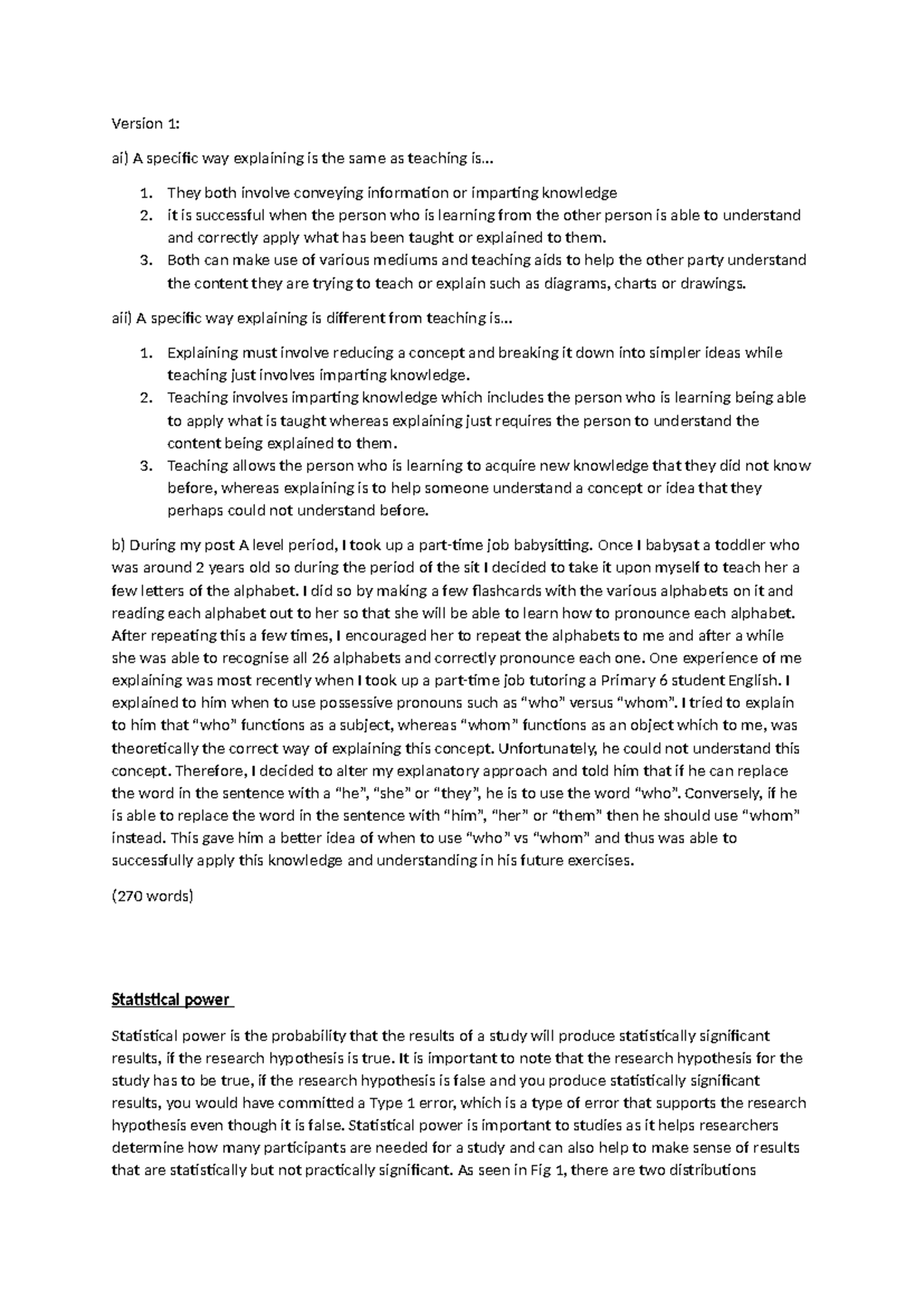 PL2131 Capstone Assignment: Understanding Teaching vs. Explaining - Studocu
