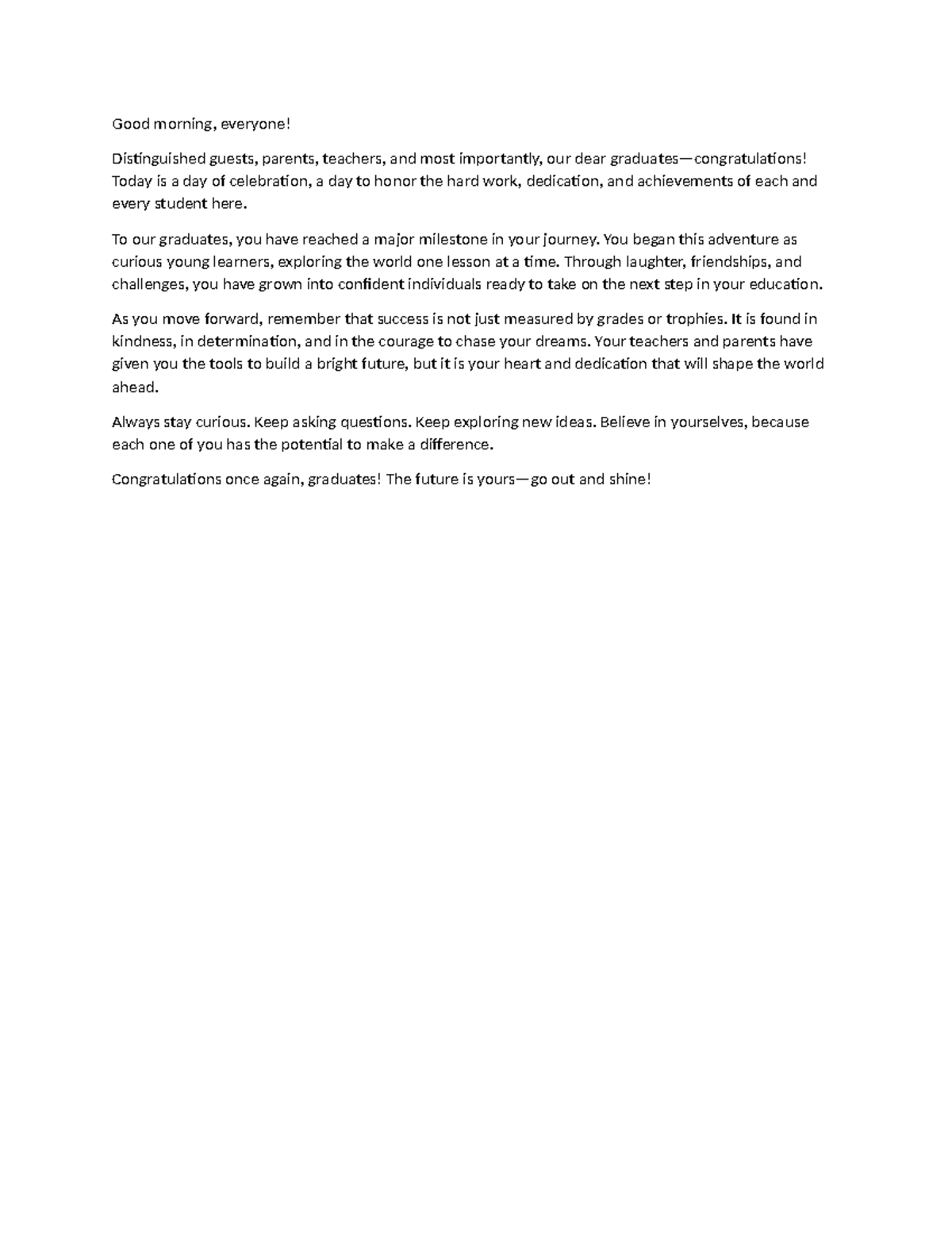 Graduation Ceremony Guest Speaker Speech Notes - Studocu