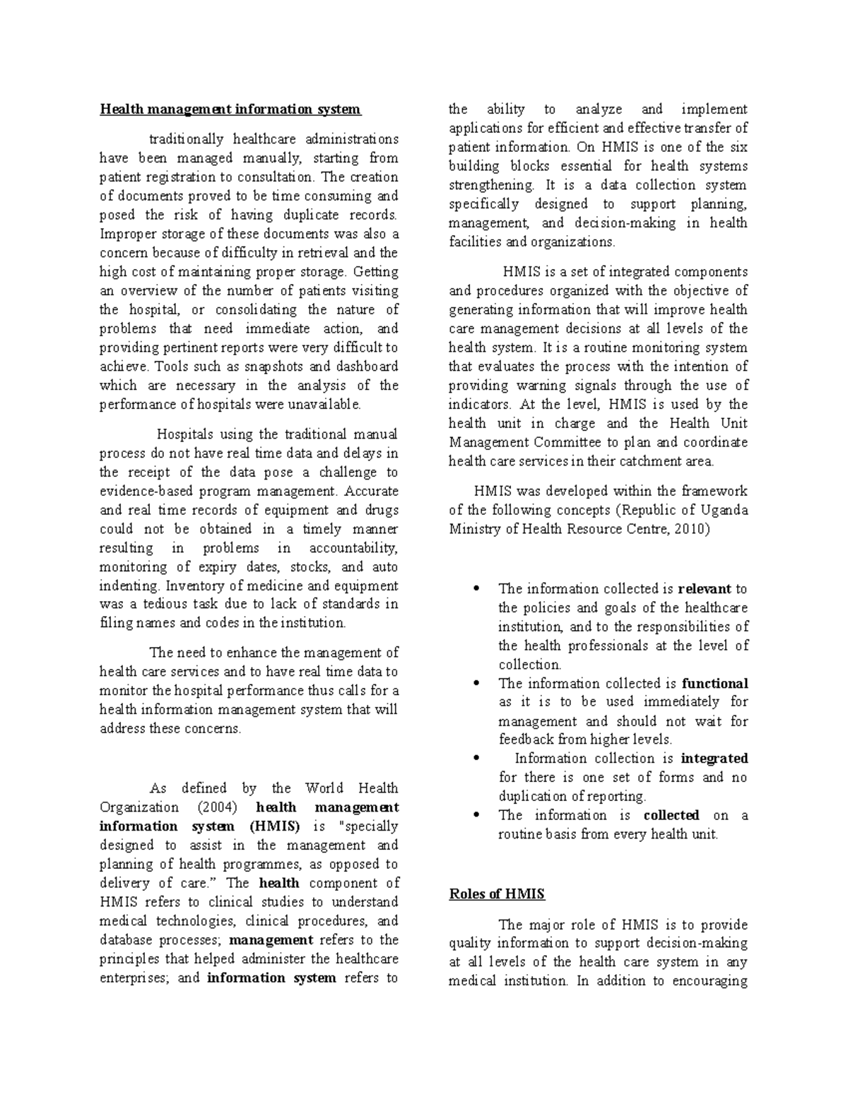 HIS-Lesson-6: Understanding Health Management Information Systems - Studocu