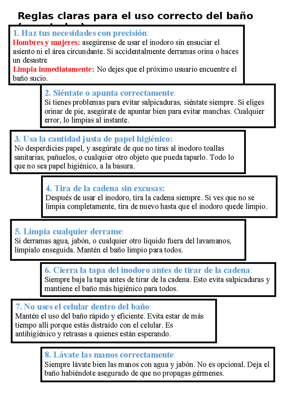 Reglas para el Uso Correcto del Baño: Guía Práctica y Limpieza - Studocu