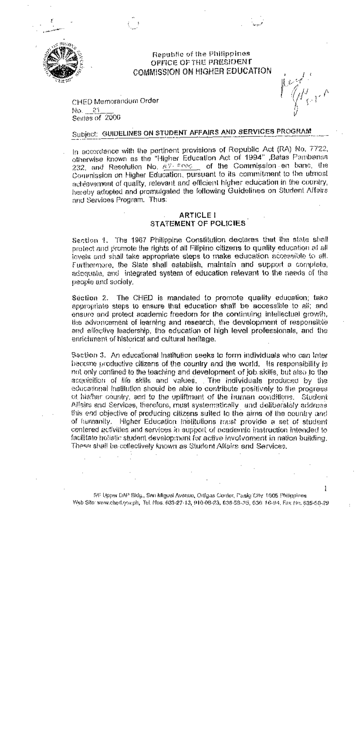 CHED Memorandum: An Overview and Key Insights - Studocu