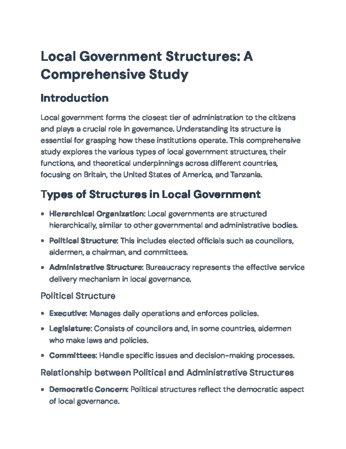 Local Government Structures: A Comparative Study of Governance Systems ...