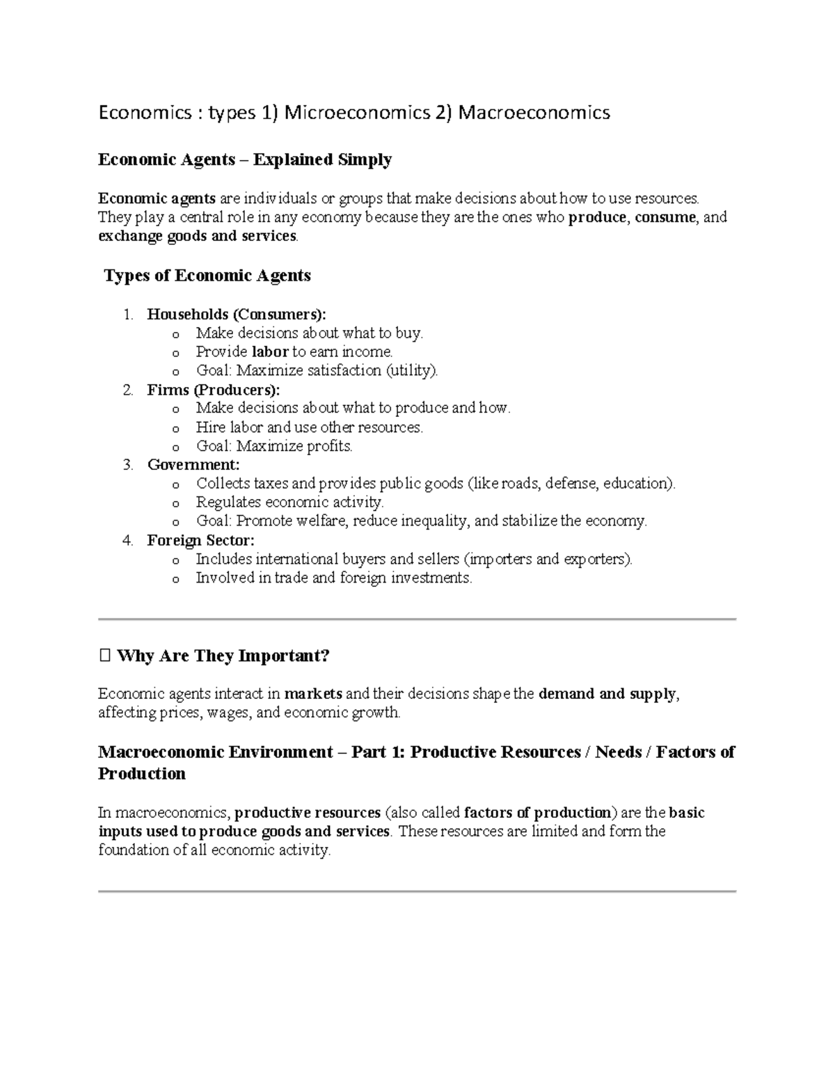 Economics 101: Understanding Economic Agents and Their Roles - Studocu