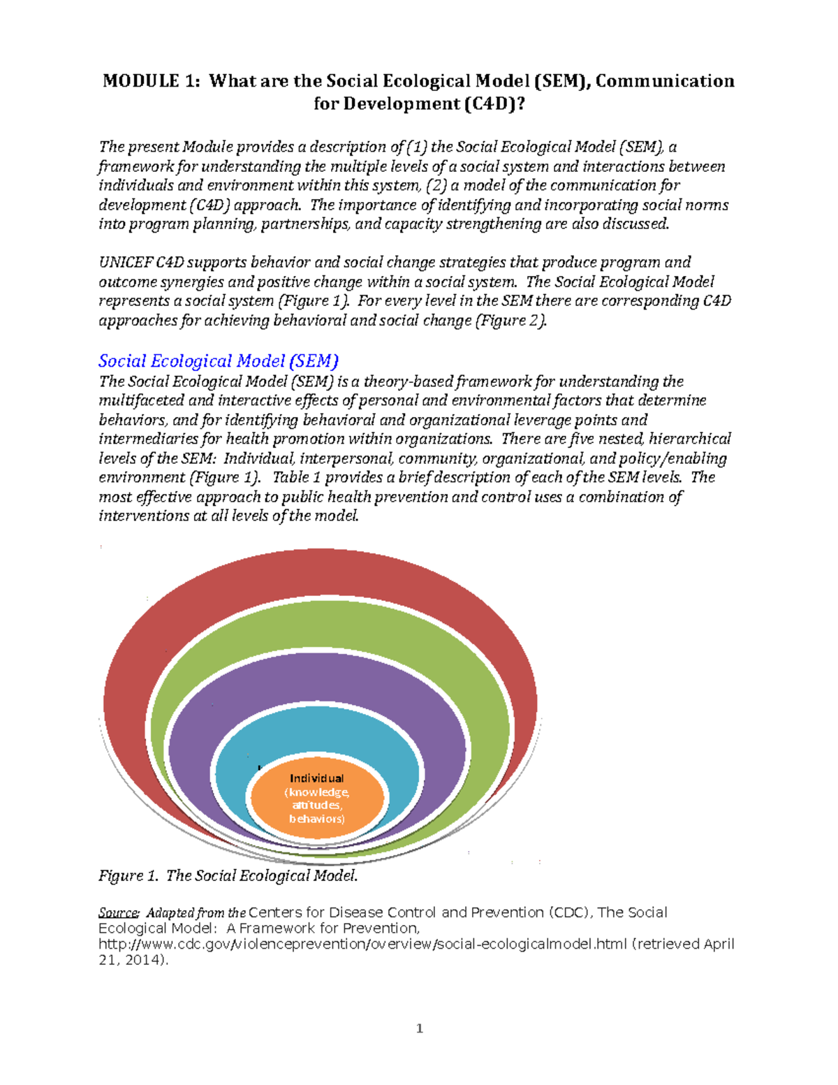 Module 1 SEM-C4D - SEM - MODULE 1: What are the Social Ecological Model ...