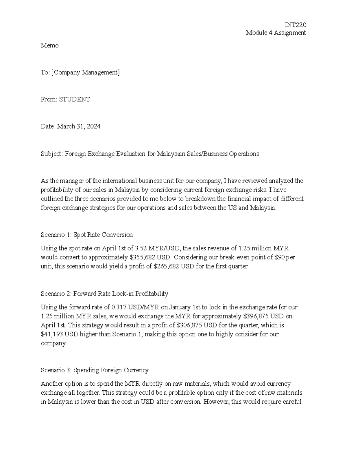 INT220 Module 4 Assignment: Foreign Exchange Strategies Analysis - Studocu