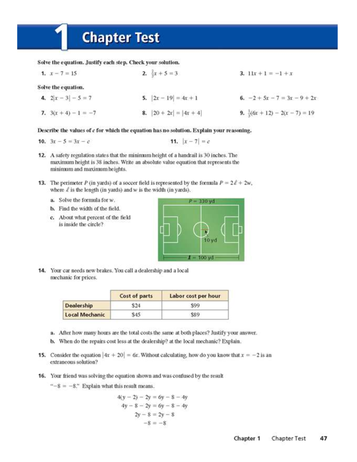 Alg1 01 Chapter Test: Solving Equations & Justifications - Studocu