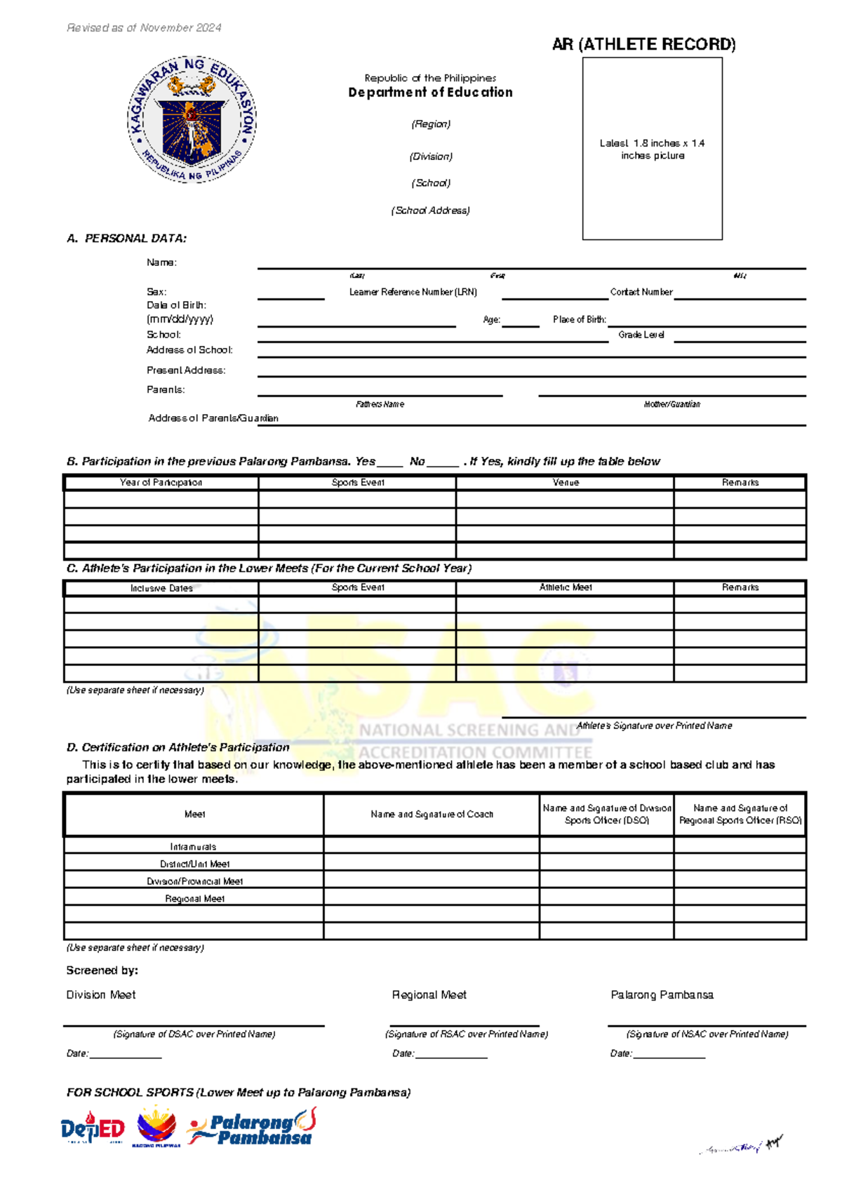 Athlete Medical and Participation Forms - Revised Nov 2024 - Studocu