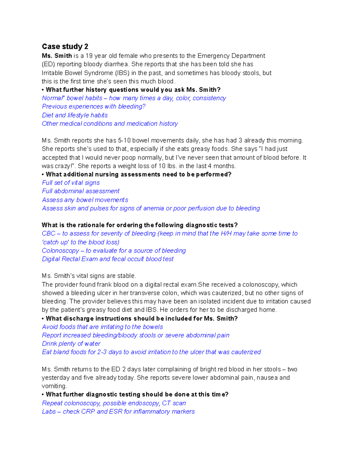 Case Study - GI - Ms. Smith & Mr. Groovey - Inflammatory Bowel Disease ...
