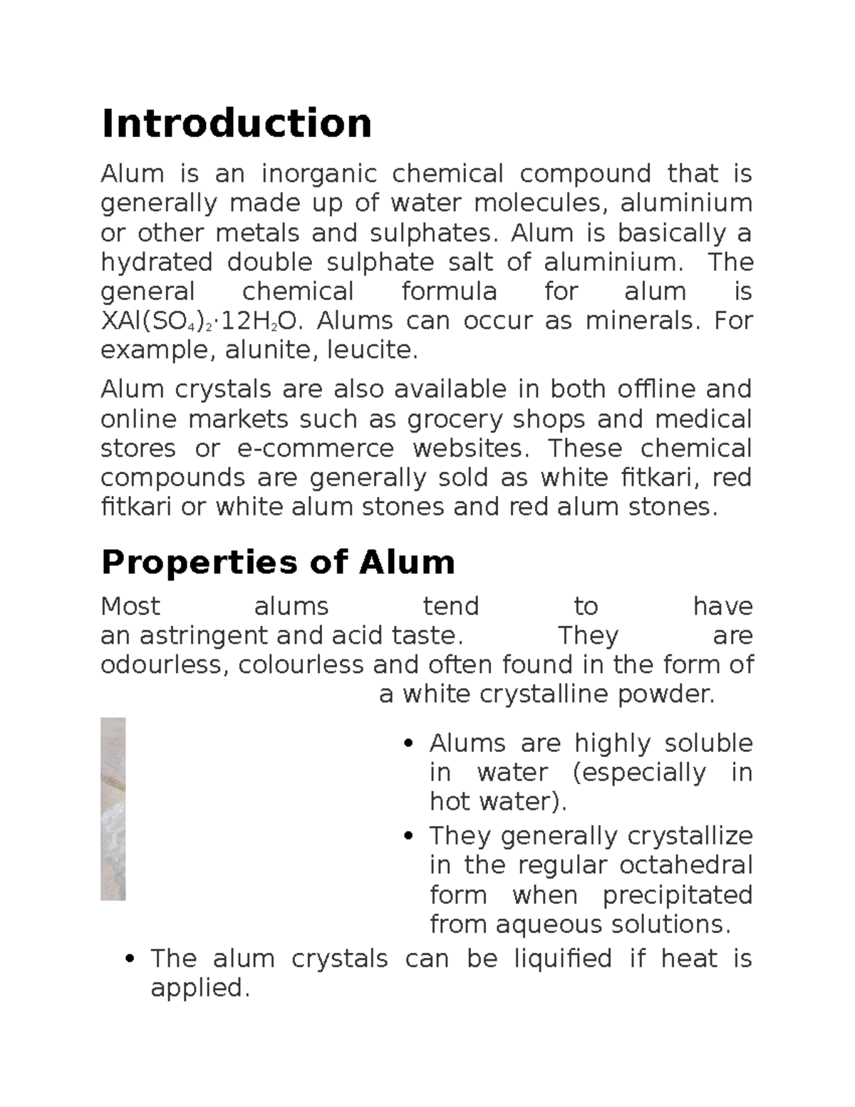 Potash alum 12 - Introduction ####### Alum is an inorganic chemical ...