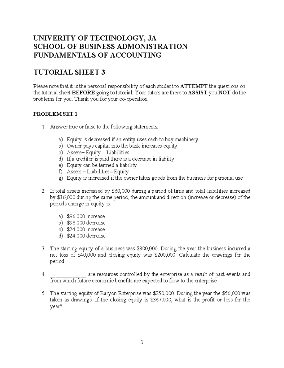 Unit 3 Recording Financial Transactions Tutorial Sheet 3 - Studocu