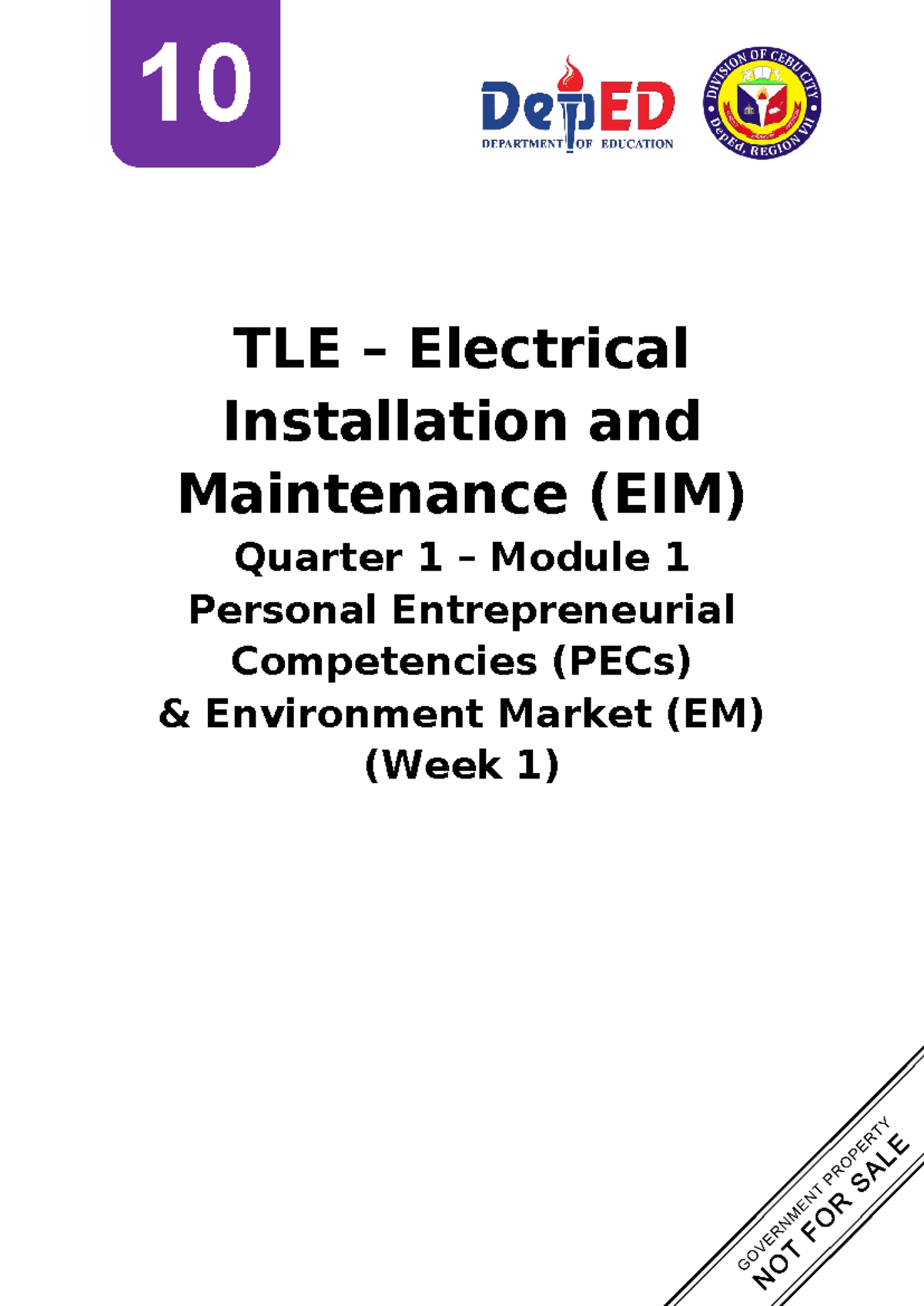 TLE EIM10 Q1M1 W1- Passed - ####### Senior High S 10 TLE – Electrical ...