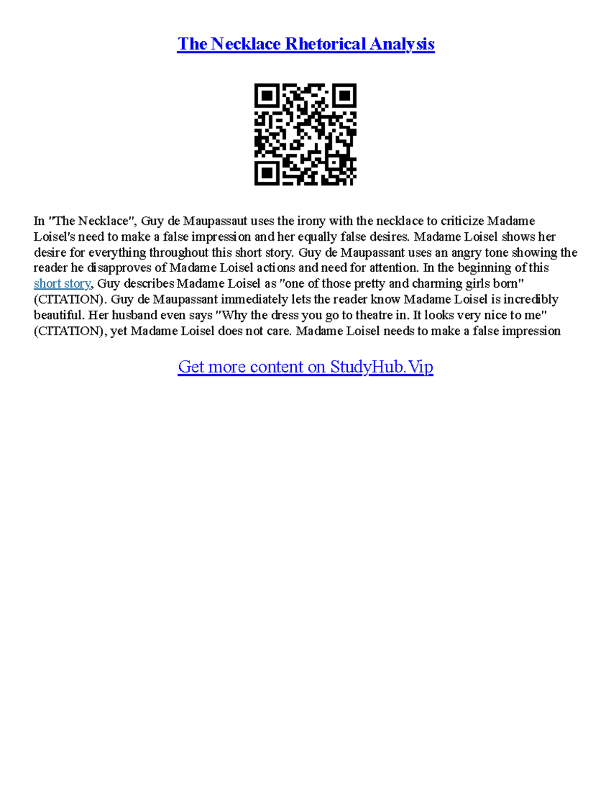 The Necklace Essay Analysis for English 10 Class - Studocu