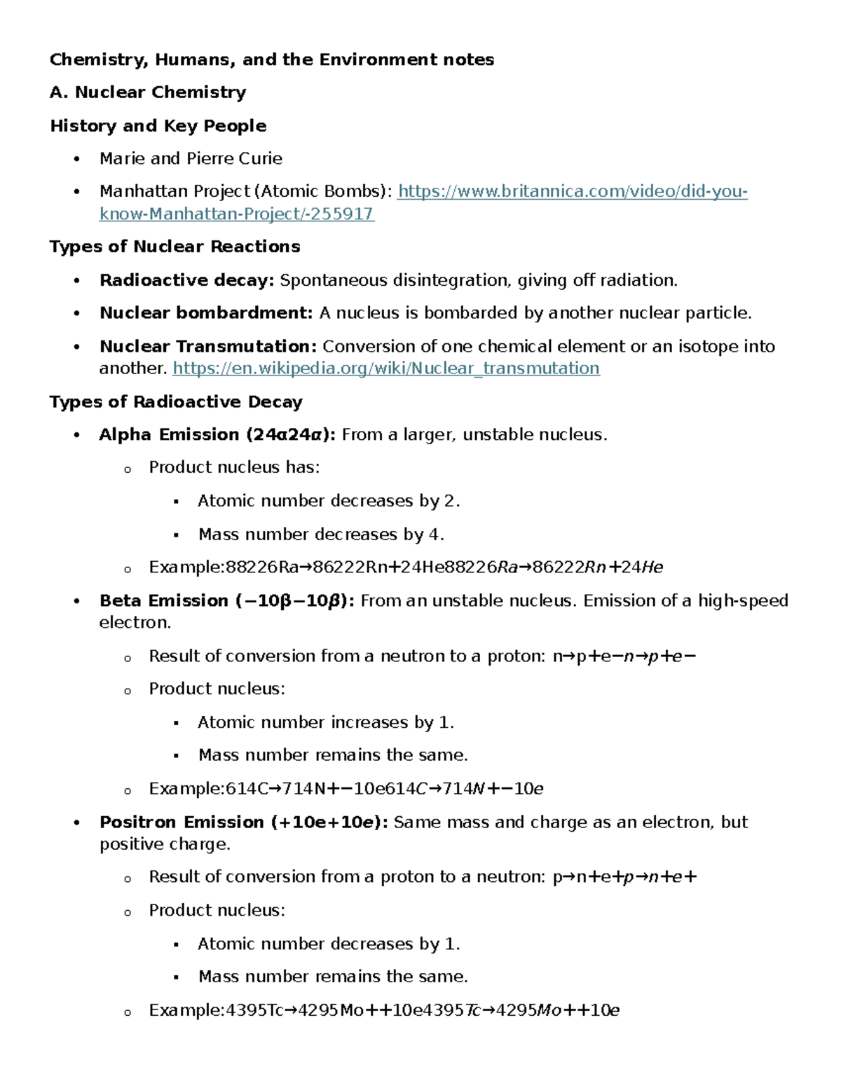 Chemistry 101: Nuclear Chemistry and Environmental Impact Notes - Studocu