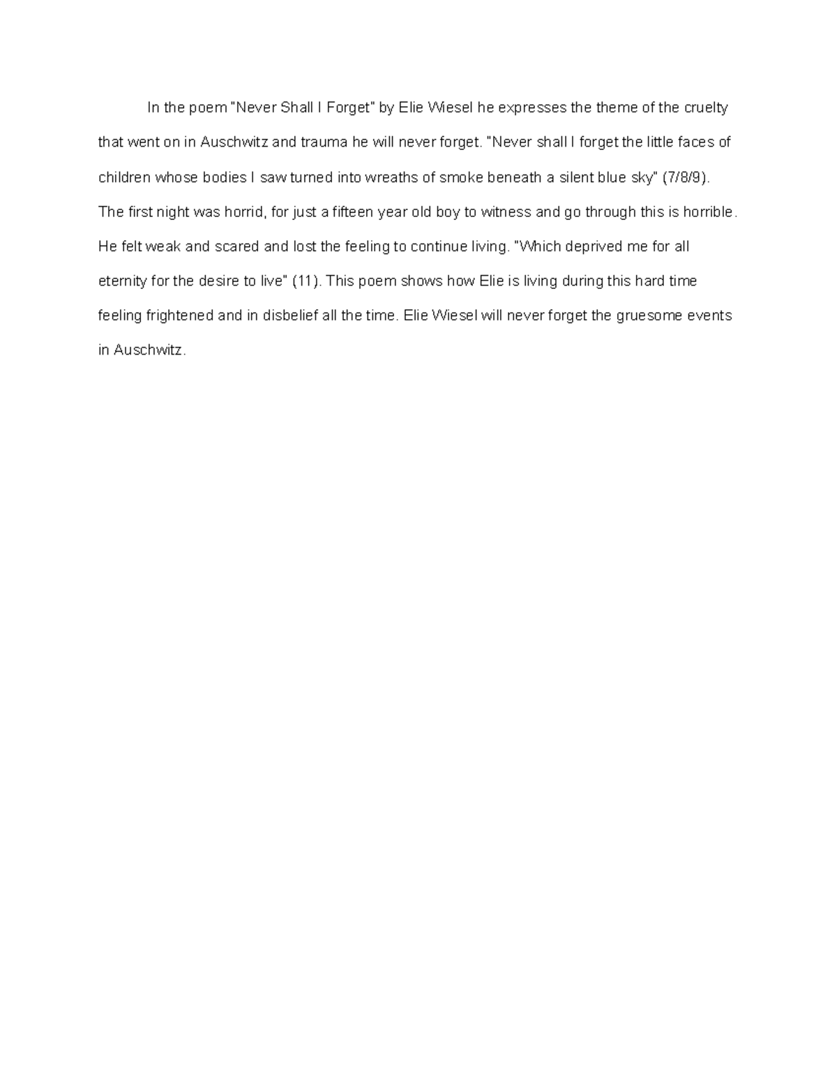 ENG 101: Analysis of Elie Wiesel's Poem on Auschwitz Trauma - Studocu