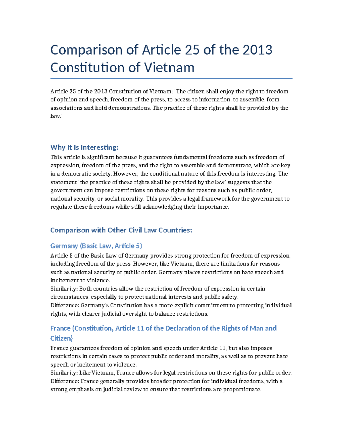 Constitution Article 25 Comparison: Vietnam vs. Germany & France - Studocu