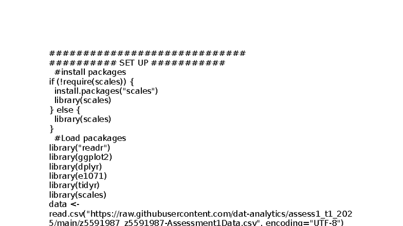 R Code - r code for final assignment - ########## SET UP #install ...