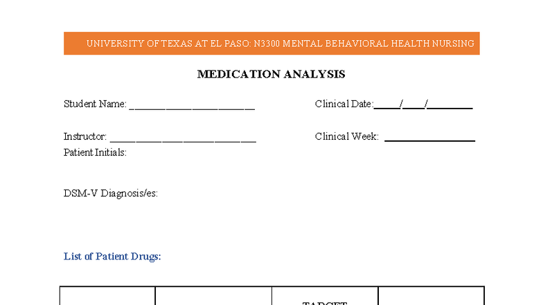 Medication Analysis - pdf - UNIVERSITY OF TEXAS AT EL PASO: N3 300 ...