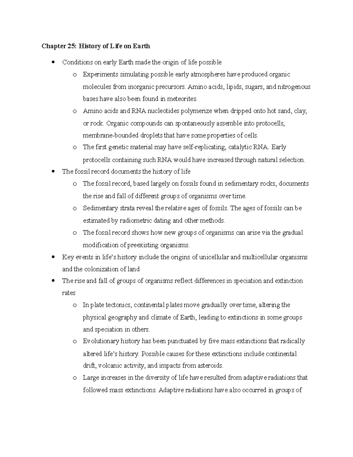 Biology Chapter 25 - Chapter 25: History of Life on Earth Conditions on ...