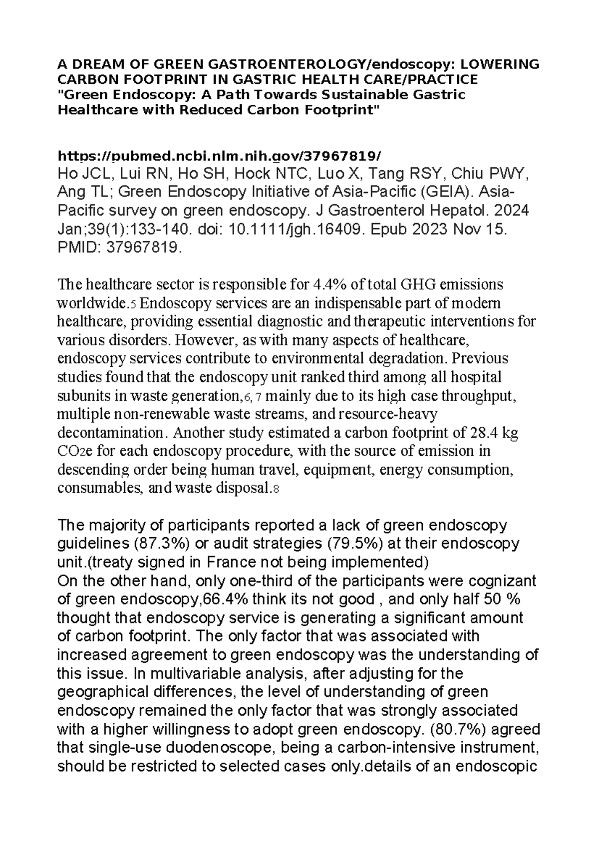 Green GI: Reducing Carbon Footprint in Endoscopy for Sustainable ...